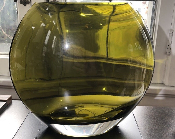 GLASS KROSNO POLAND Crate & Barrel #335943 Luna Olive Green Vase ...