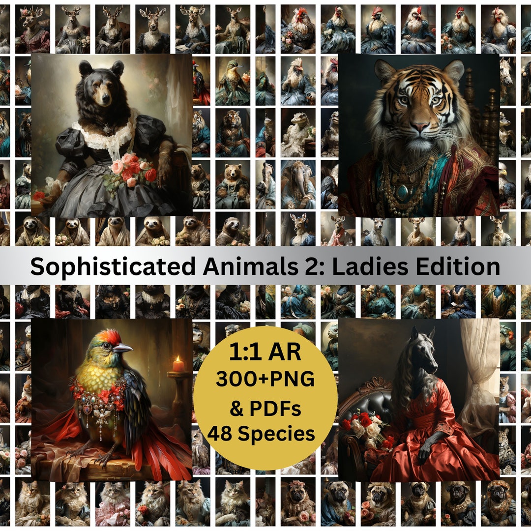 Female Animal Portrait Downloads: Renaissance Pet Art (pngs) - Etsy