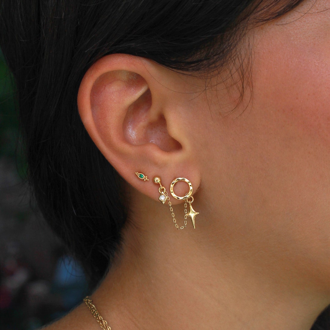 Falling Star Chain Earring Sets, 14k Gold Dipped Earrings, Multi ...