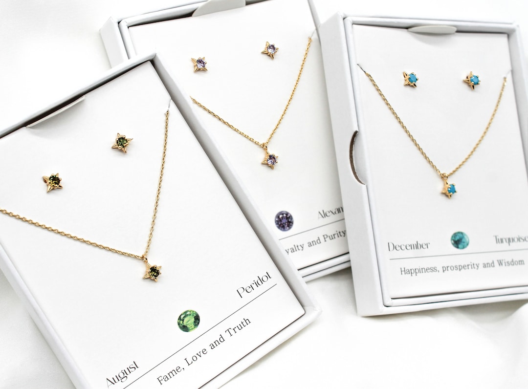 Birthstone Earring and Necklace Set, Star Shape, Gift for Her - Etsy