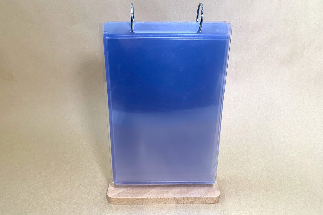 Flippable Menu Display Stand With Clear 4 X 5.9 X 8 Pockets | Wood Base ...