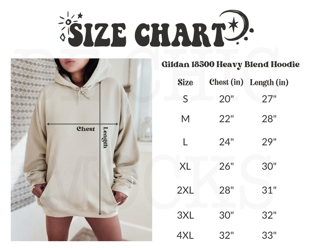 Gildan 18500 Size Chart | Gildan Hoodie Size Chart | Sand Hoodie Size Chart | Gildan 18500 Model ...