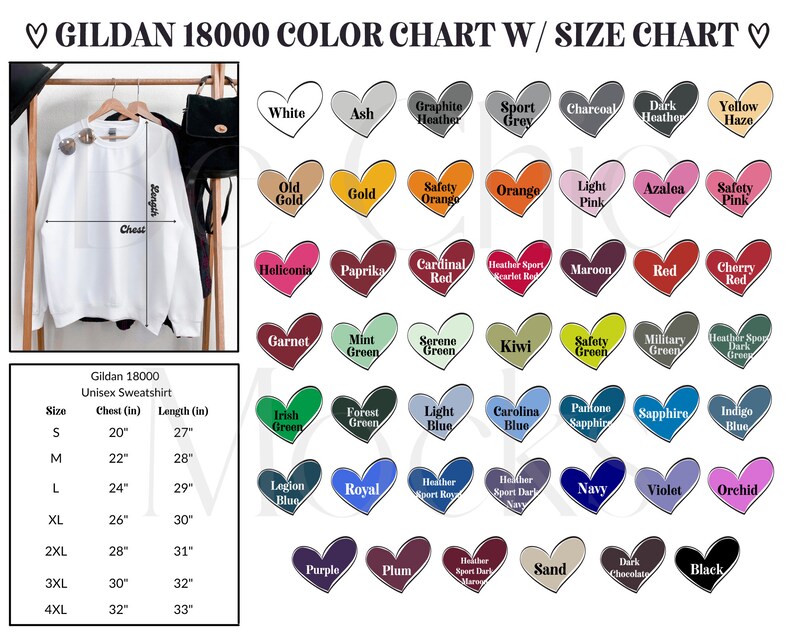 Gildan 18000 Color Chart Gildan 18000 Color Swatch Gildan - Etsy Canada