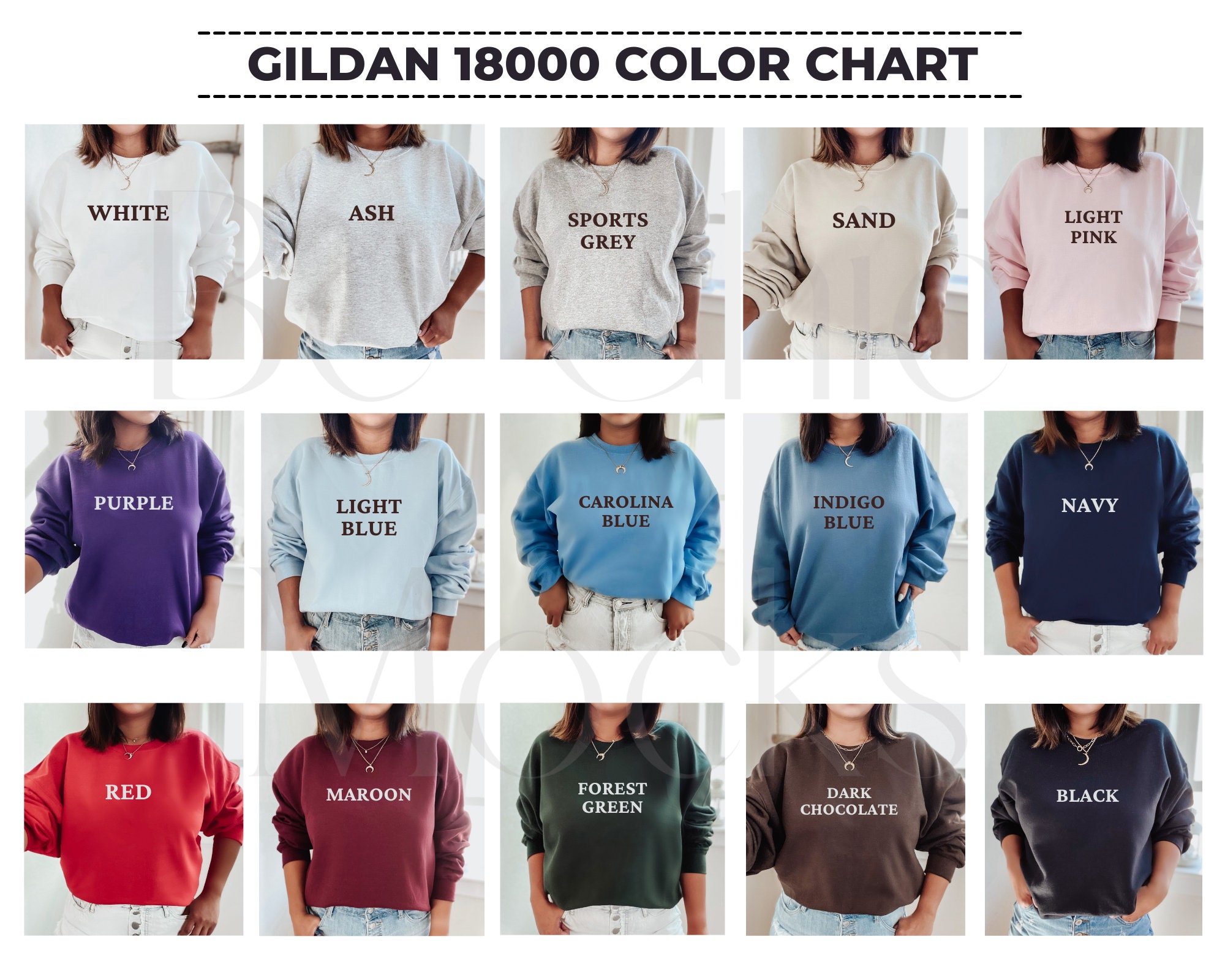 Gildan 18000 Color Chart Gildan 18000 Color Swatch Swatch | Etsy