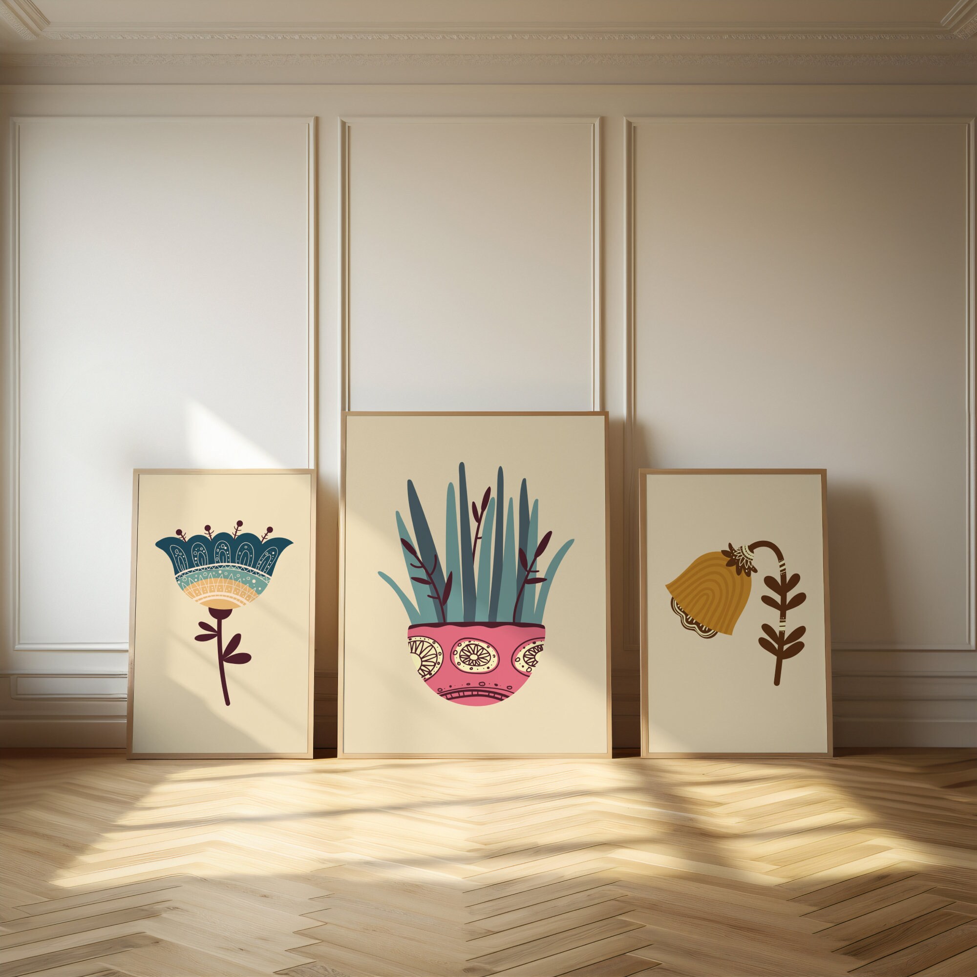 Set of 3 Boho Floral Prints, Printable Wall Decor, Ideal for Gallery ...