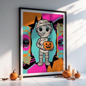 Adorable Mummy Halloween Printable Wall Art Fun and Colorful Design ...