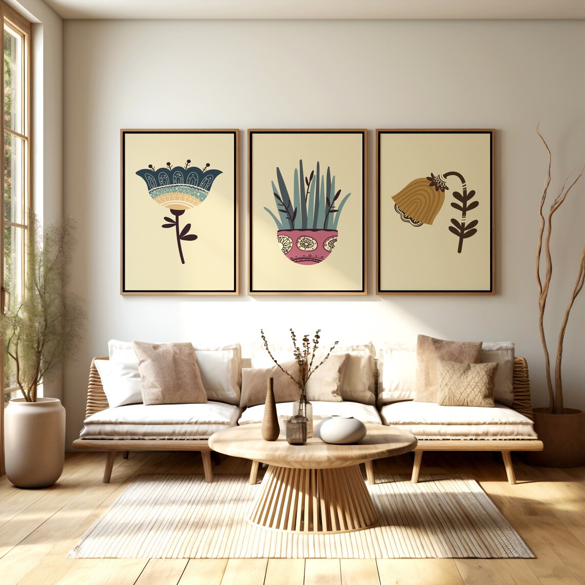 Set of 3 Boho Floral Prints, Printable Wall Decor, Ideal for Gallery ...