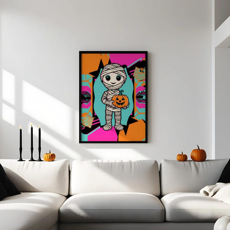 Adorable Mummy Halloween Printable Wall Art Fun and Colorful Design ...