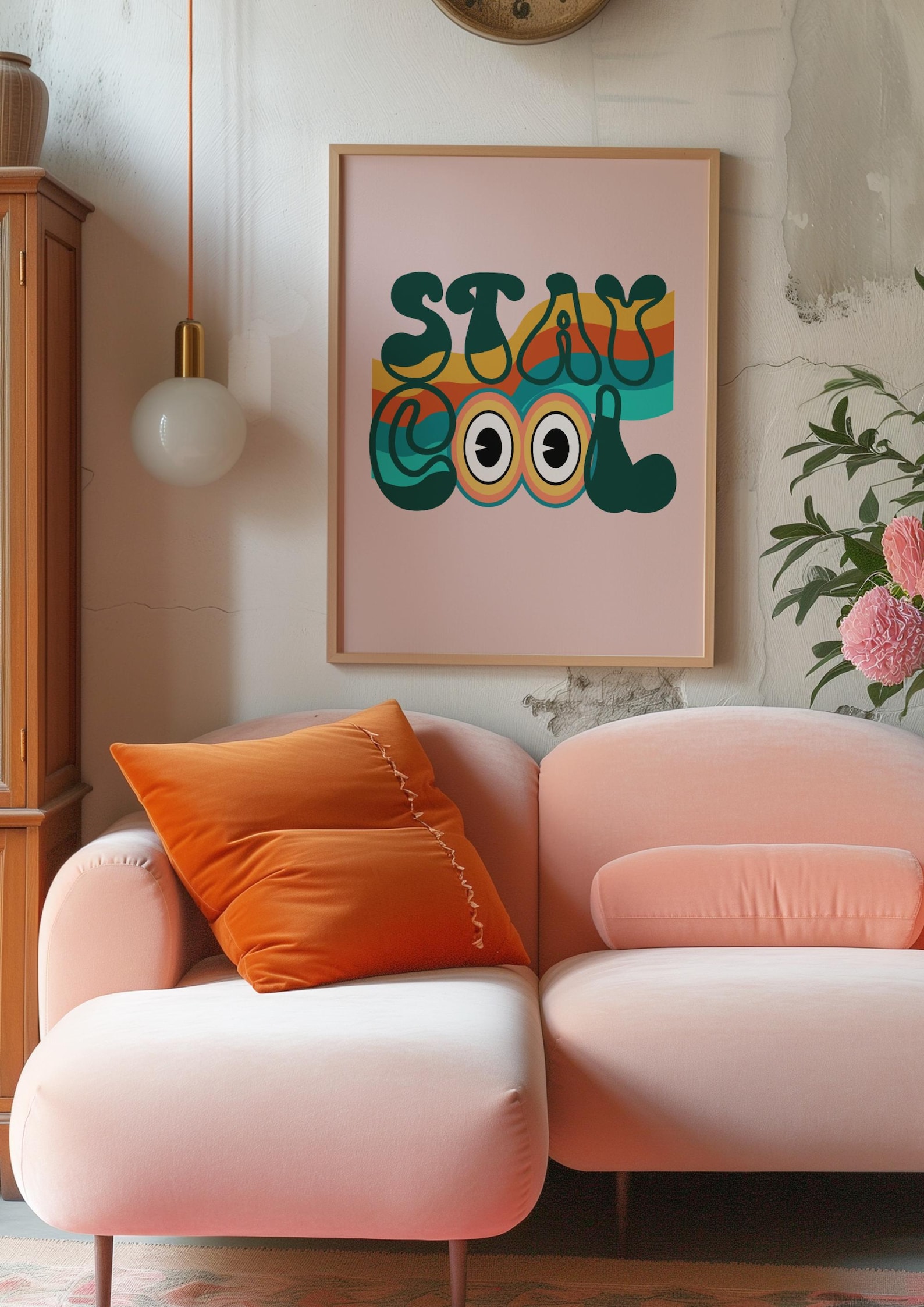 Stay Cool Printable Wall Art, Colorful Retro Artwork With Eyes Graphic ...