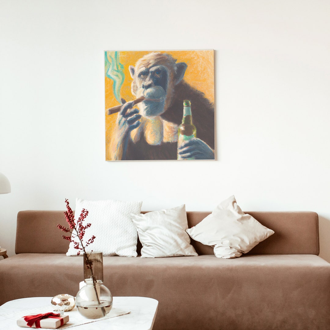 Modern Canvas Monkey Drinking Beer and Smoking Matte Canvas - Etsy