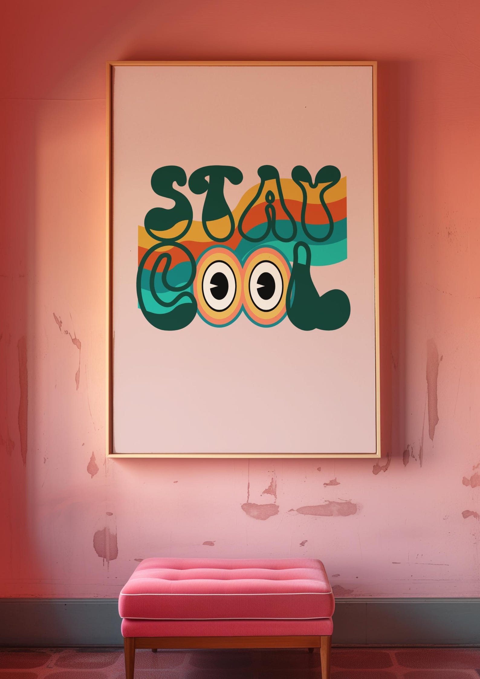 Stay Cool Printable Wall Art, Colorful Retro Artwork With Eyes Graphic ...