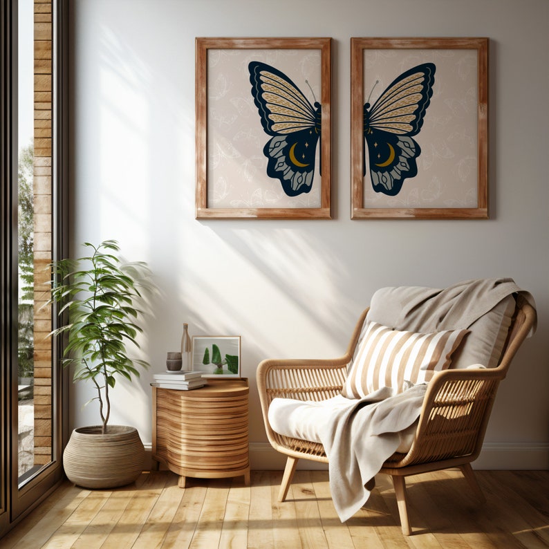 Eclectic Boho Butterfly Print, Set of 2 Wall Art, Modern Home Adornment ...