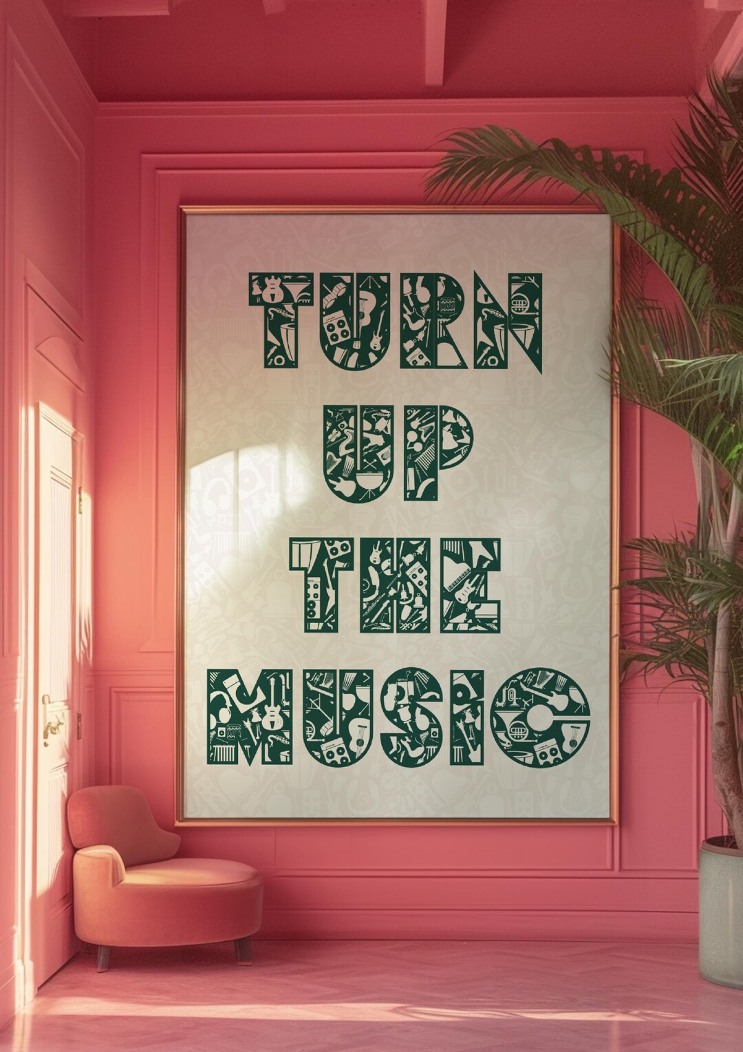 Turn up the Music Wall Art, Retro Print Decor, Music Themed Lettering ...