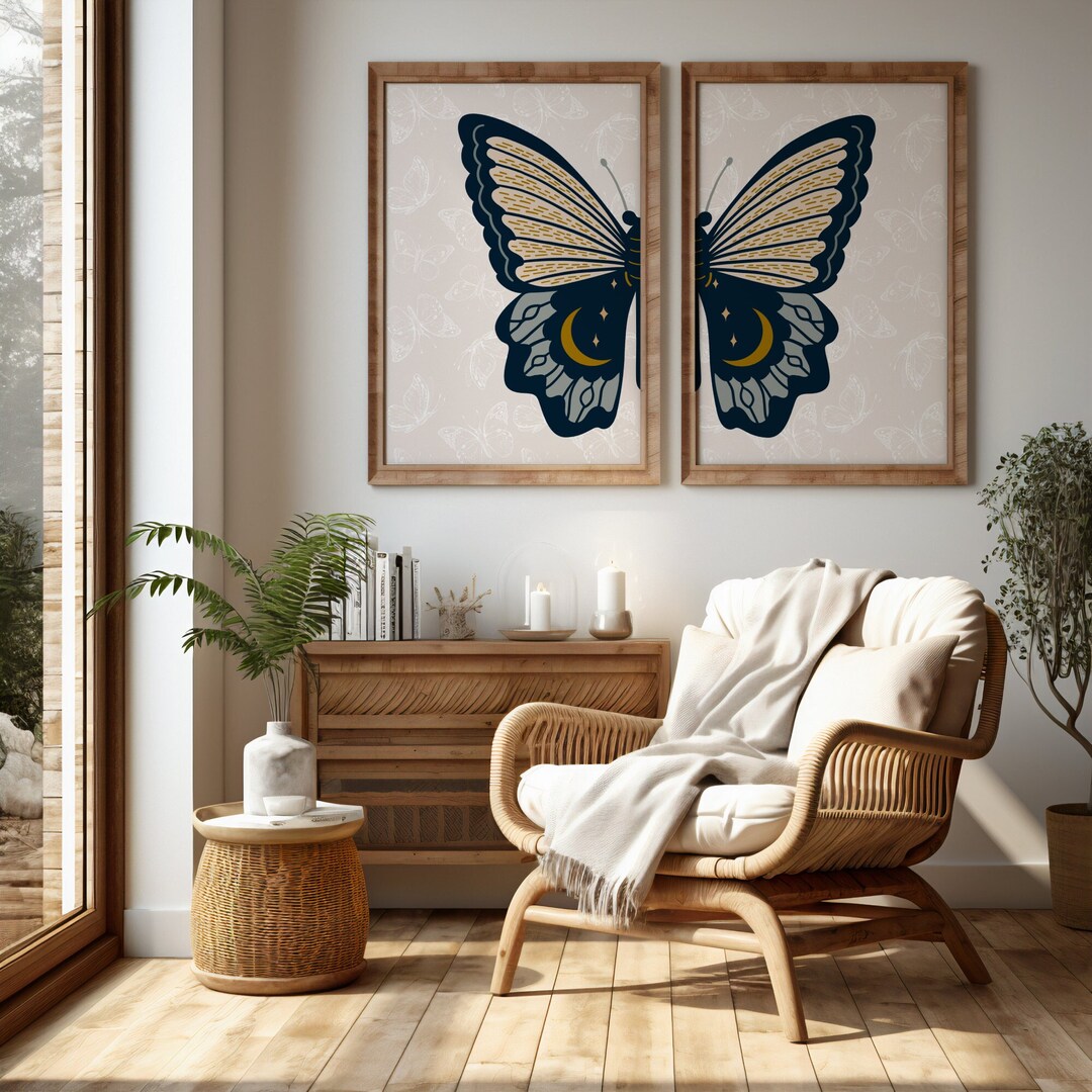 Eclectic Boho Butterfly Print, Set of 2 Wall Art, Modern Home Adornment ...