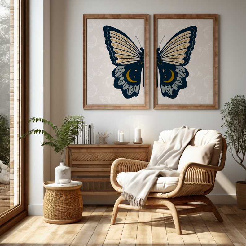 Eclectic Boho Butterfly Print, Set of 2 Wall Art, Modern Home Adornment ...