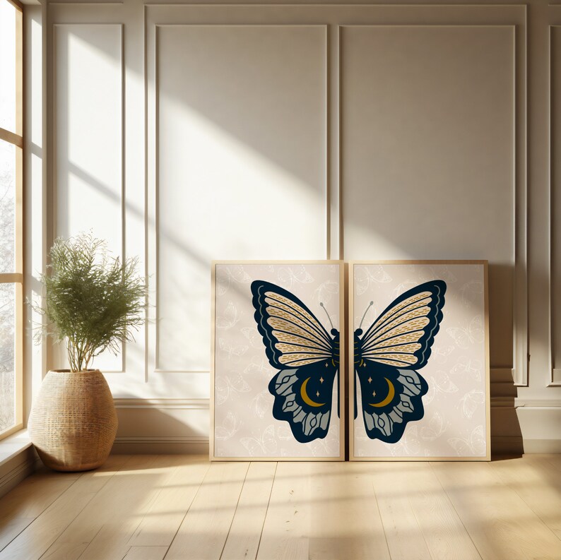 Eclectic Boho Butterfly Print, Set of 2 Wall Art, Modern Home Adornment ...