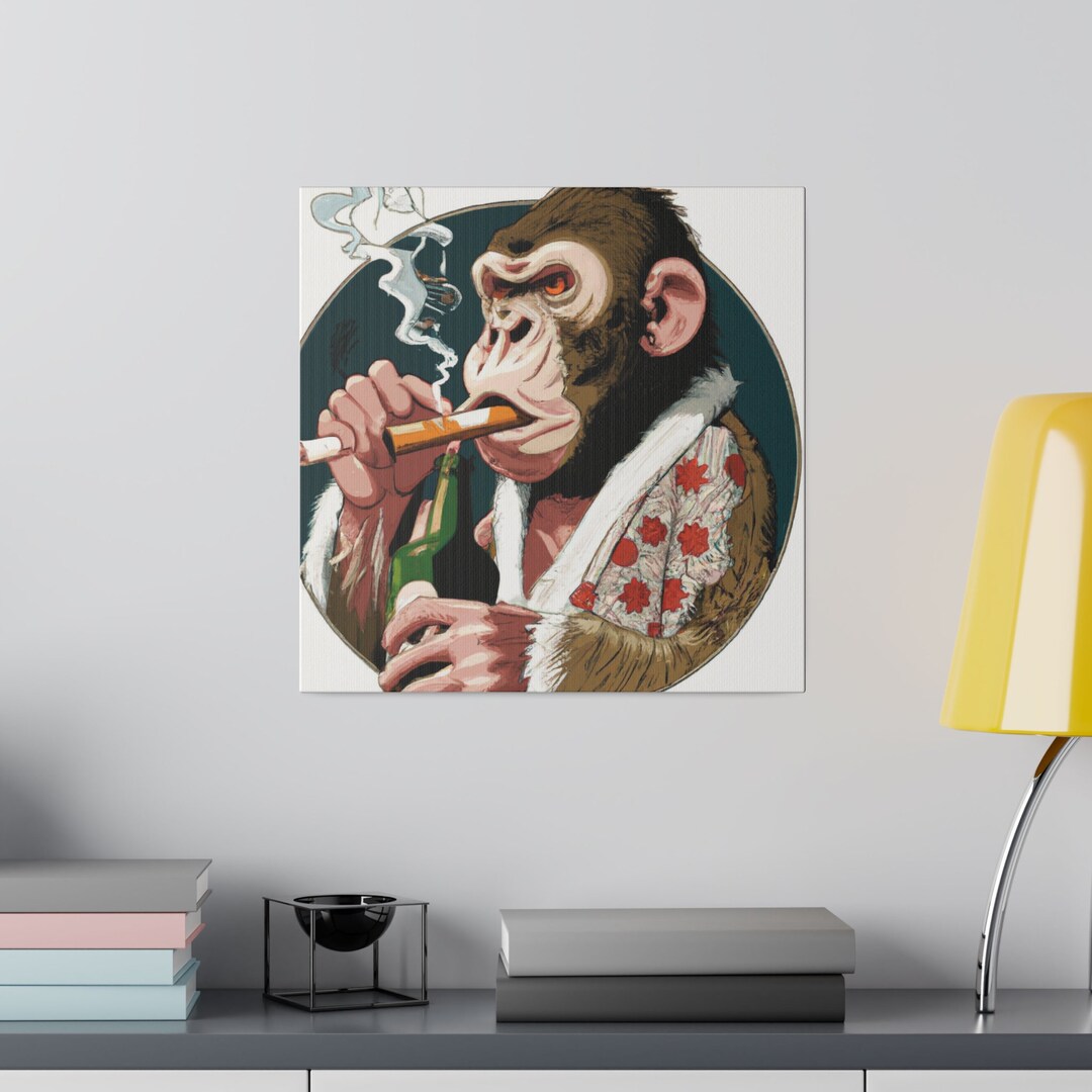 Monkey Drinking Beer and Smoking Matte Canvas Unique Design - Etsy
