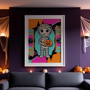 Adorable Mummy Halloween Printable Wall Art Fun and Colorful Design ...