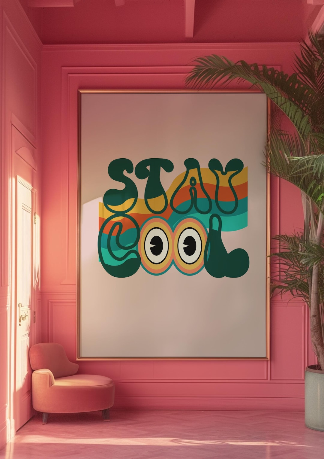 Stay Cool Printable Wall Art, Colorful Retro Artwork With Eyes Graphic ...