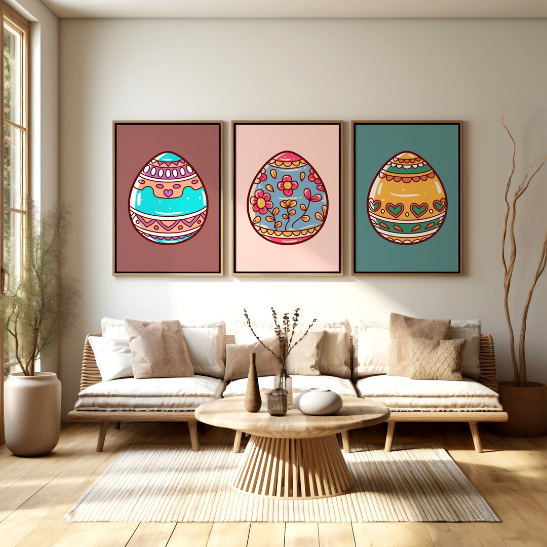 Printable Boho Easter Egg Print Decor Printable Wall Art, Set of 3 ...
