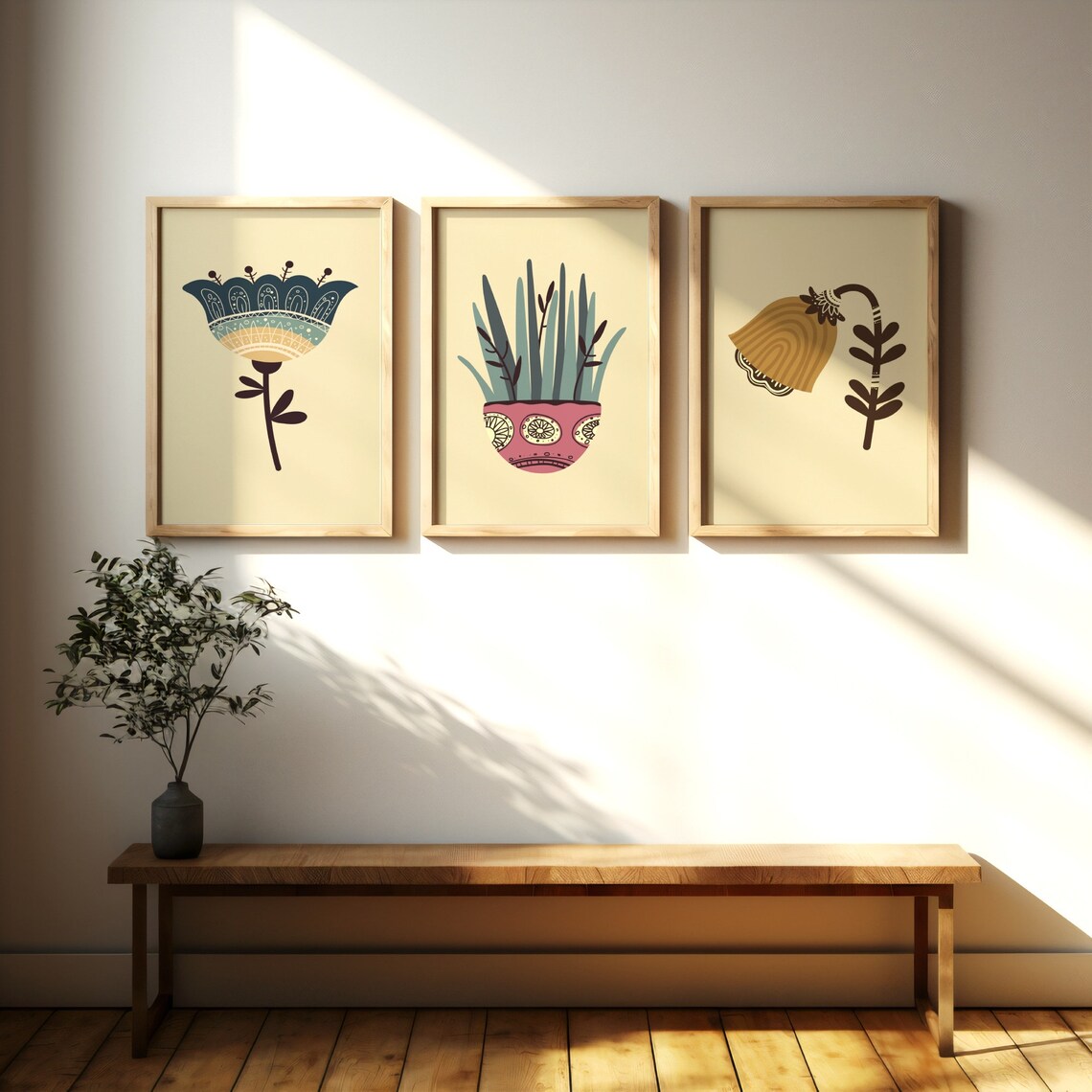 Set of 3 Boho Floral Prints, Printable Wall Decor, Ideal for Gallery ...