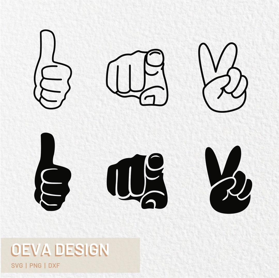 Hand Gestures SVG Thumbs up Pointing Finger Peace Sign Peace Out Cut ...