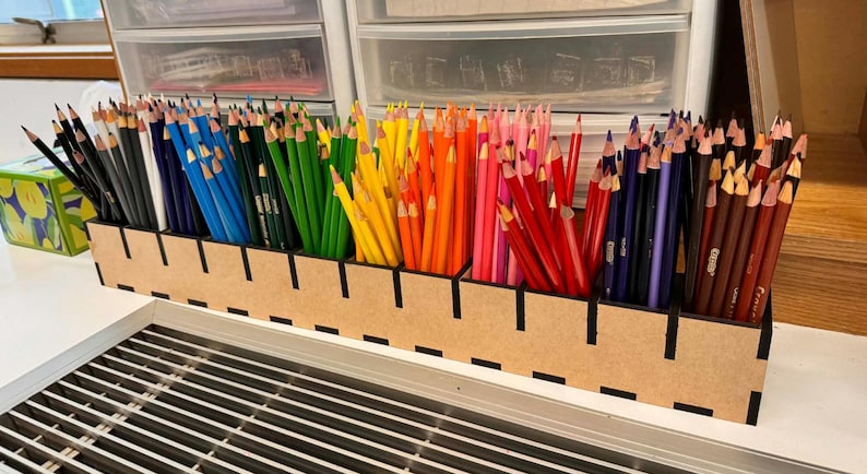 12-slot Colored Pencil Holder | Wooden Desk Organizer | Laser Cut ...