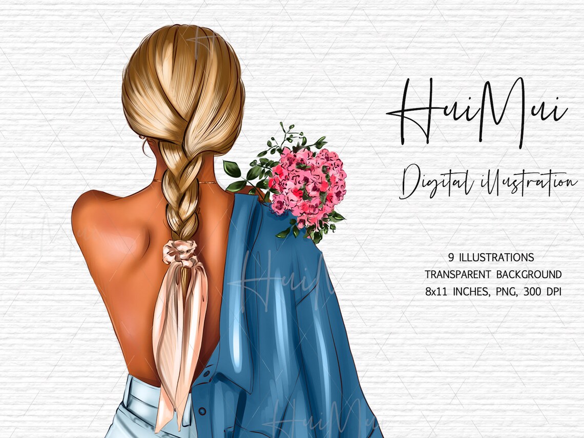 Girl With Spring Flowers Clipart Cute Planner Supplies PNG - Etsy