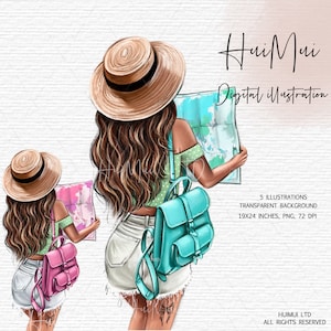 Summer Clipart, Travel Girl, Vacation, Road Trip, Adventure, Girl ...