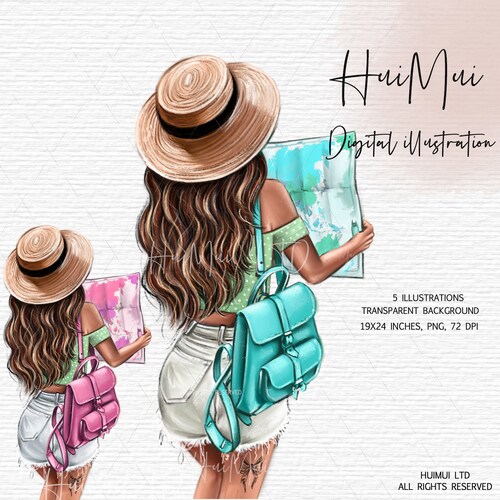 Summer Clipart Travel Girl Vacation Road Trip Adventure - Etsy
