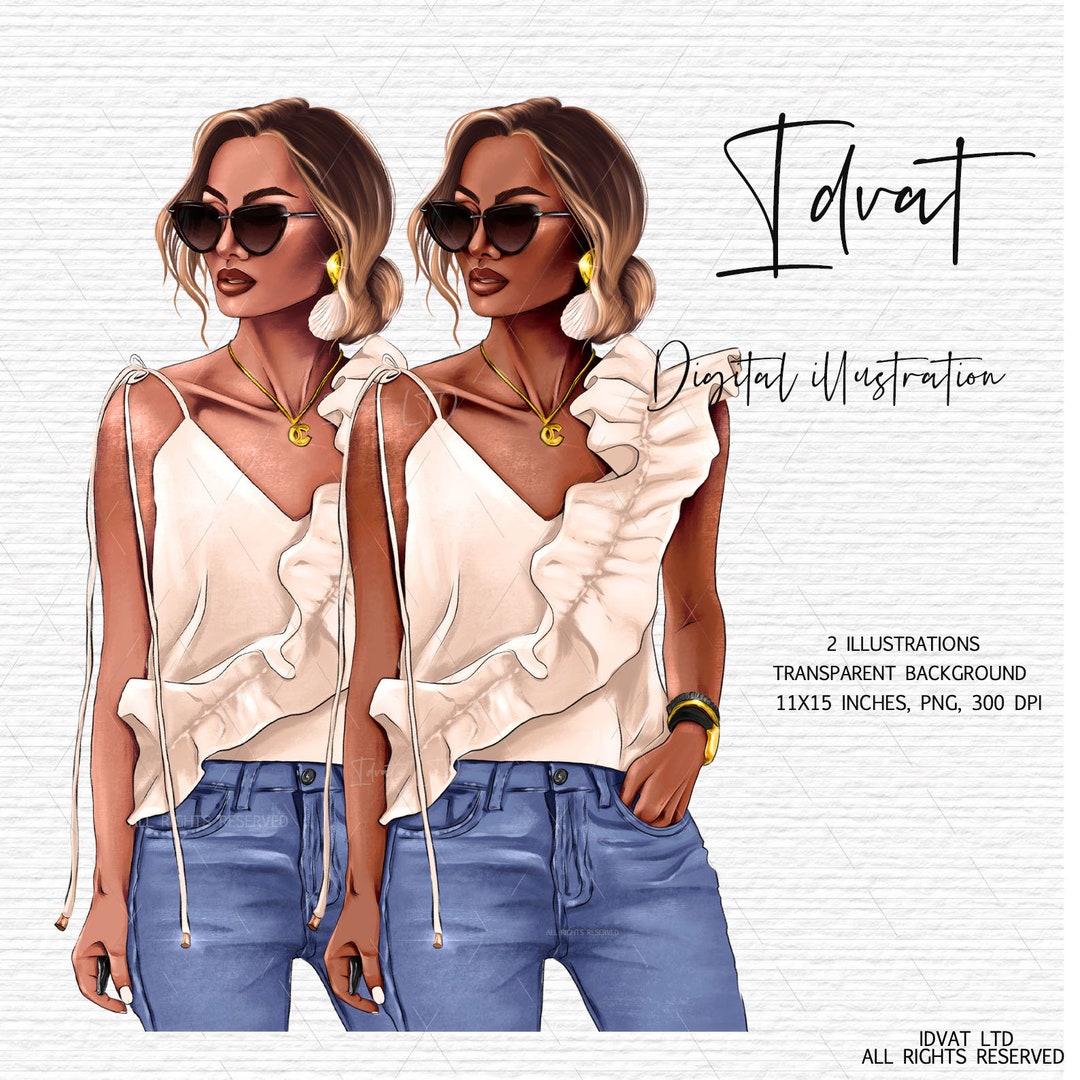 Summer Girl Clipart, Fashion Woman Illustration, Digital Sticker Kit ...