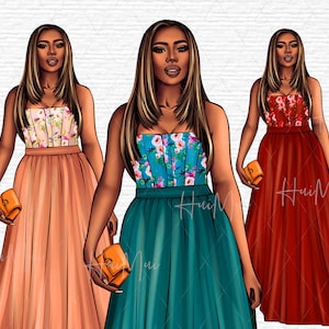 Elegant African American Woman Clipart Long Formal Dress Clip Art ...