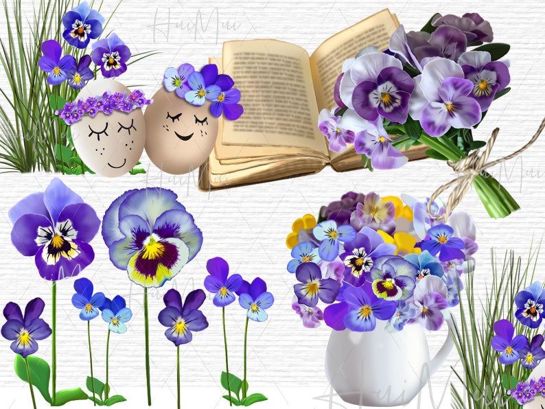 Easter Clipart Spring Flowers Clipart Purple Floral Planner - Etsy