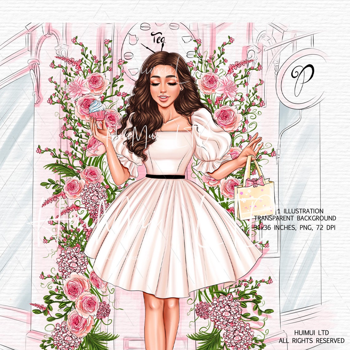 Fashion Girl Clipart Pink Flowers Dress Clipart Fashion - Etsy