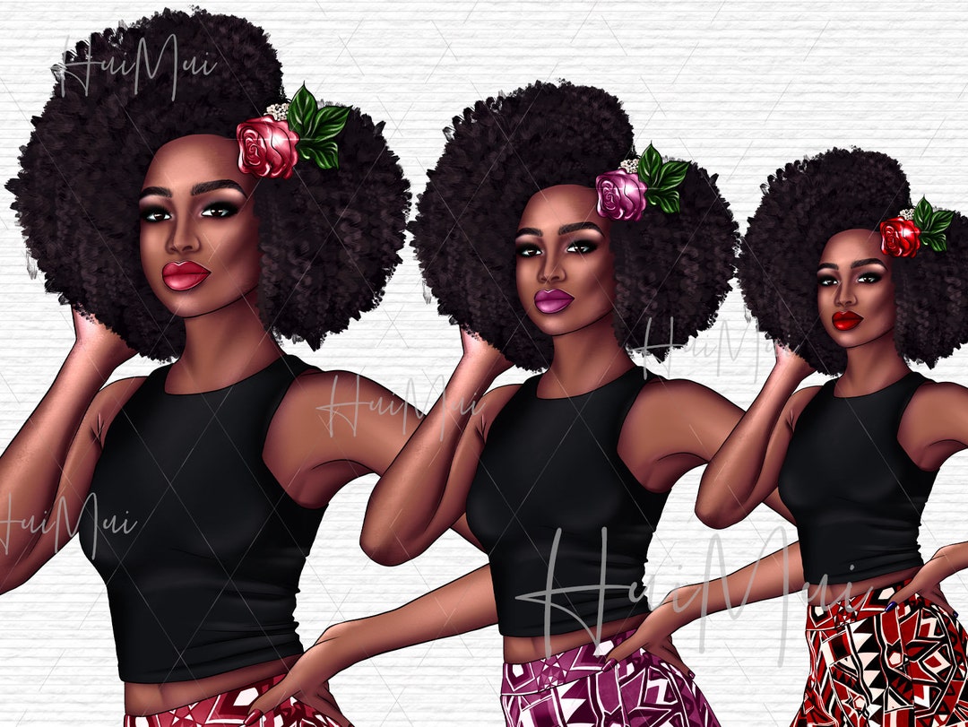 African American Girl With Flower, Red Pink Rose Clipart, Spring Summer ...