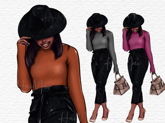 Dark Skin Fashion Illustration Clipart Summer Tshirt Designs - Etsy