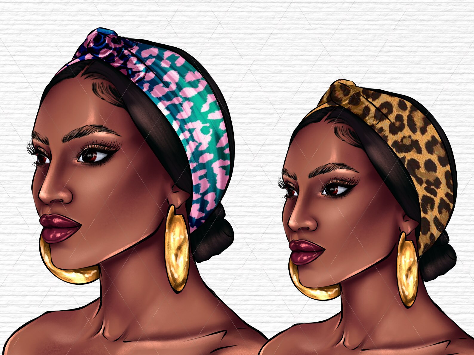 Afro Girls Clipart Black Woman Face Clipart Black Boho - Etsy