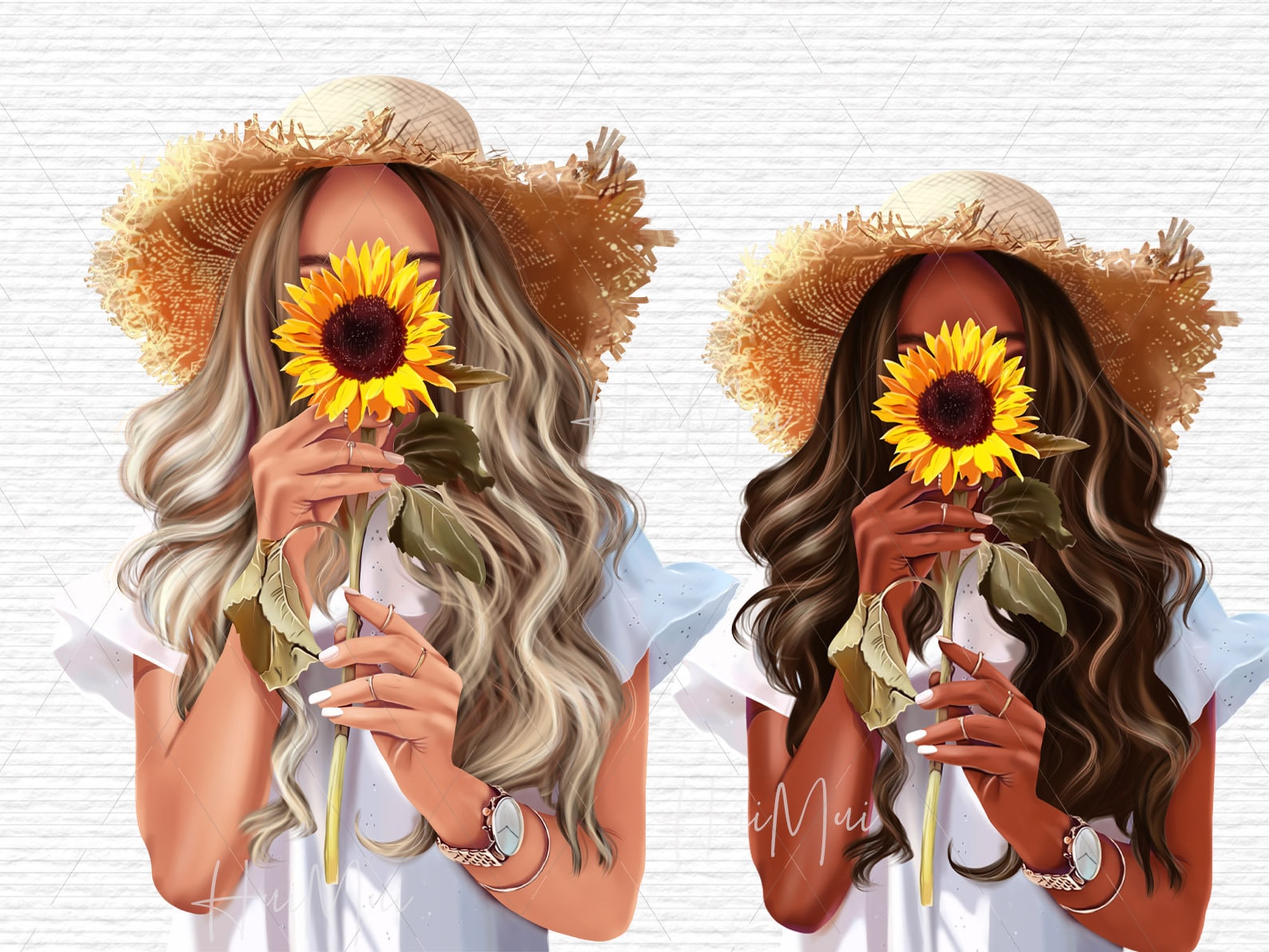 Girl With Sunflowers Clipart Summer Clipart Sunflower Planner Printable ...