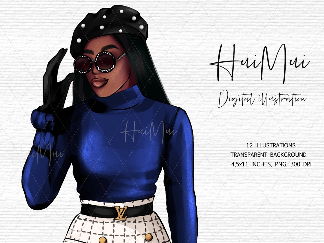 Black Woman Clipart Commercial Use, Hand Drawn Sticker Graphics ...