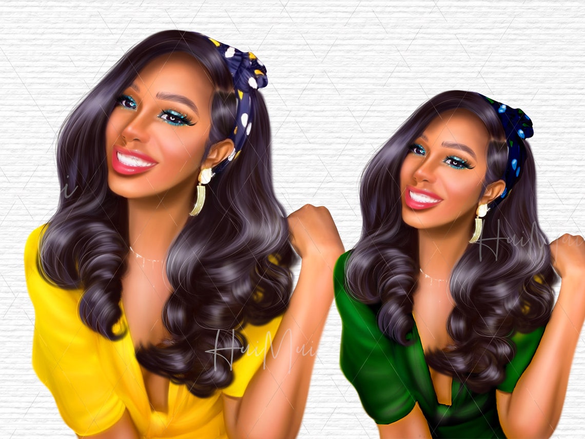 Fashion Girl Clipart African American Clipart PNG Files Afro - Etsy