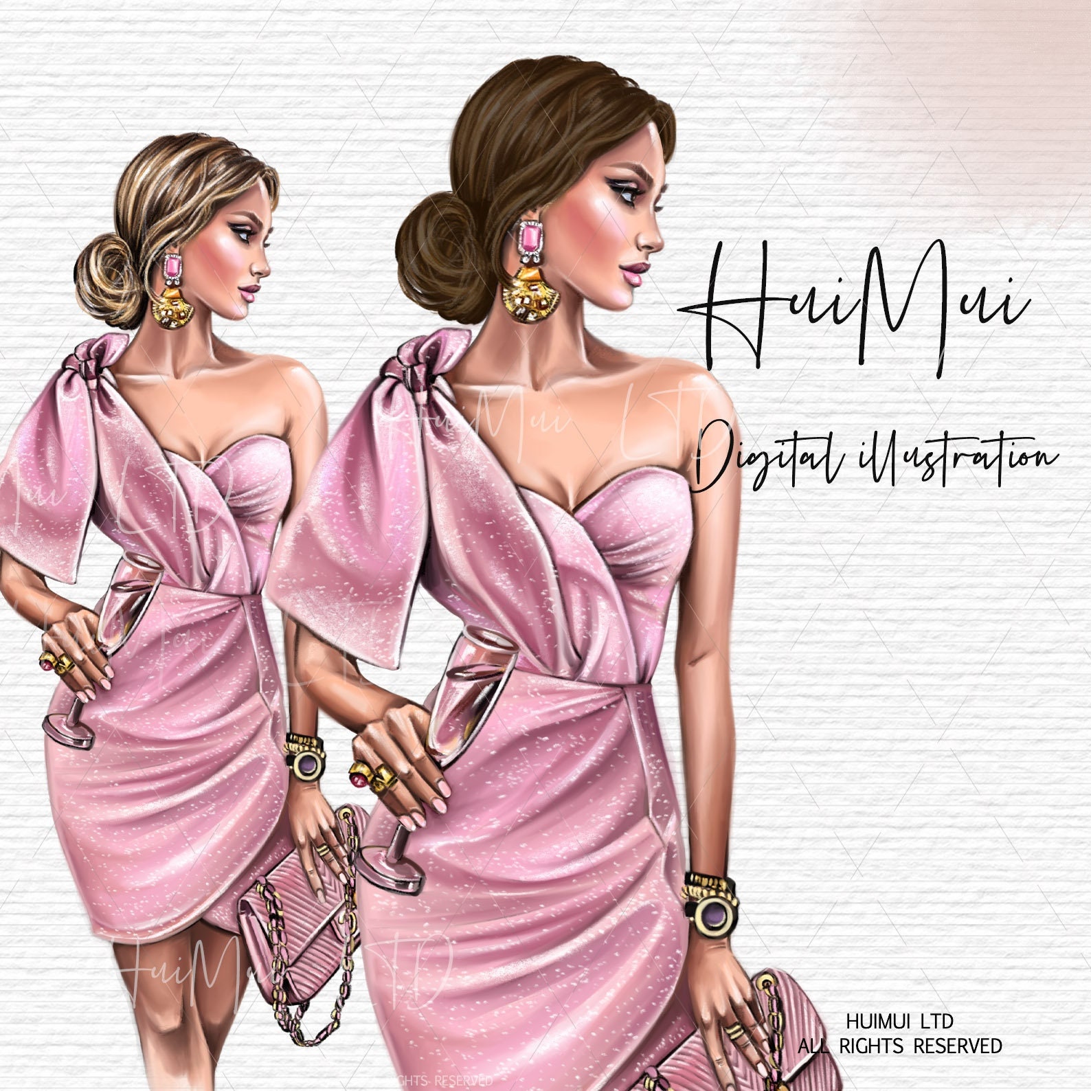 Fashion Girl Clipart Pink Dress Girl Clipart Fashion | Etsy