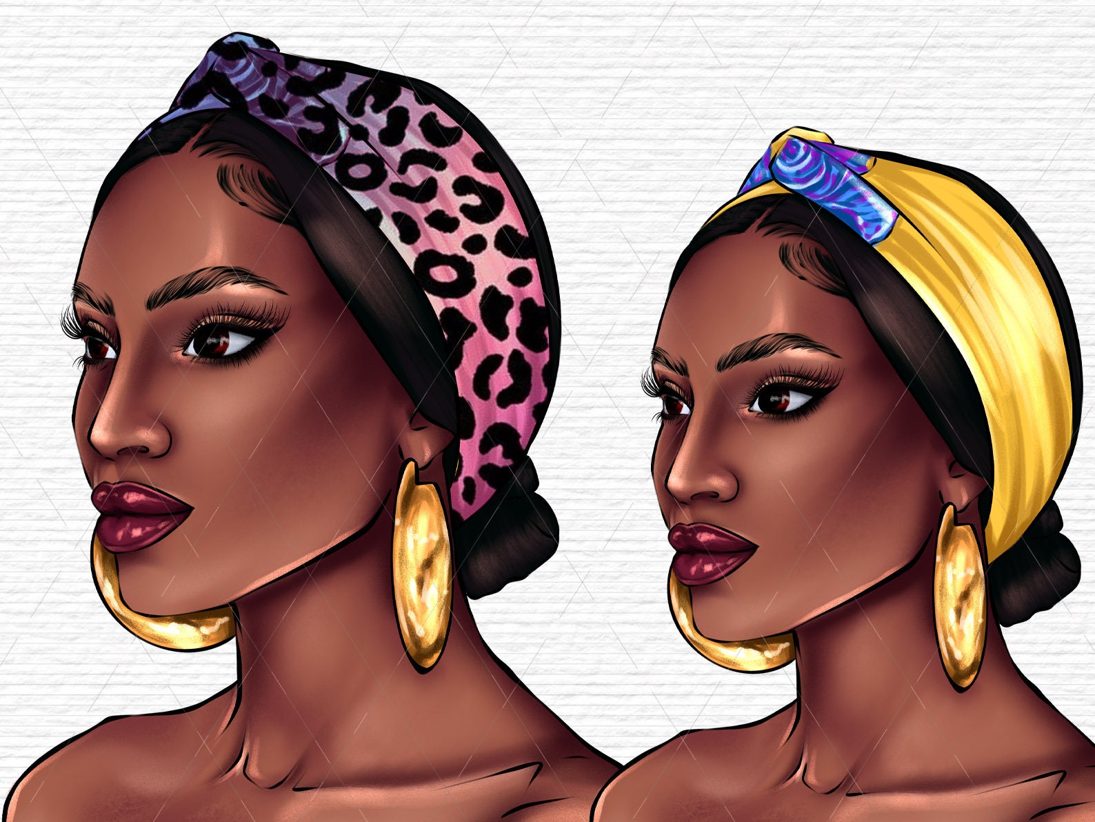 Afro Girls Clipart Black Woman Face Clipart Black Boho - Etsy
