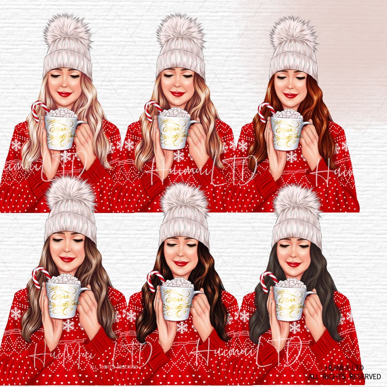 Christmas Girl Clipart Download Winter Watercolor Clipart | Etsy