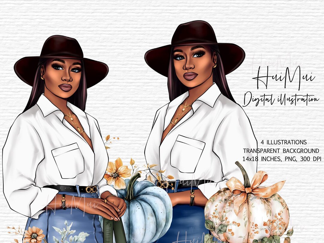 Beautiful African American Fall Digital Art Set Autumn Fashion Afro ...