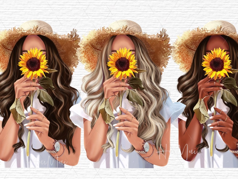 Girl With Sunflowers Clipart Summer Clipart Sunflower - Etsy