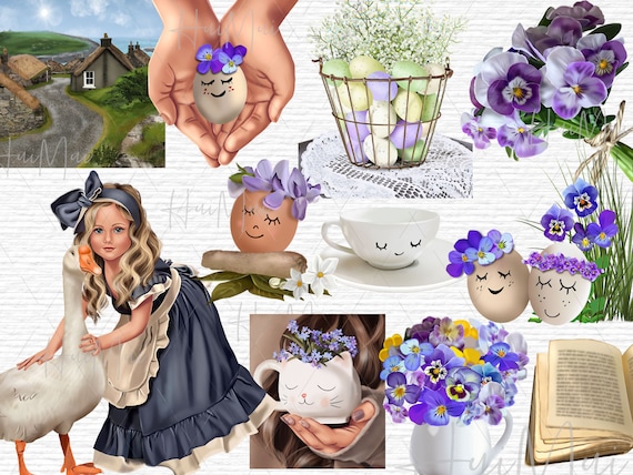 Easter Clipart Spring Flowers Clipart Purple Floral Planner - Etsy
