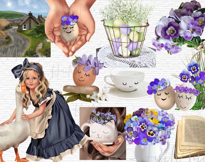 Easter Clipart Spring Flowers Clipart Purple Floral Planner - Etsy