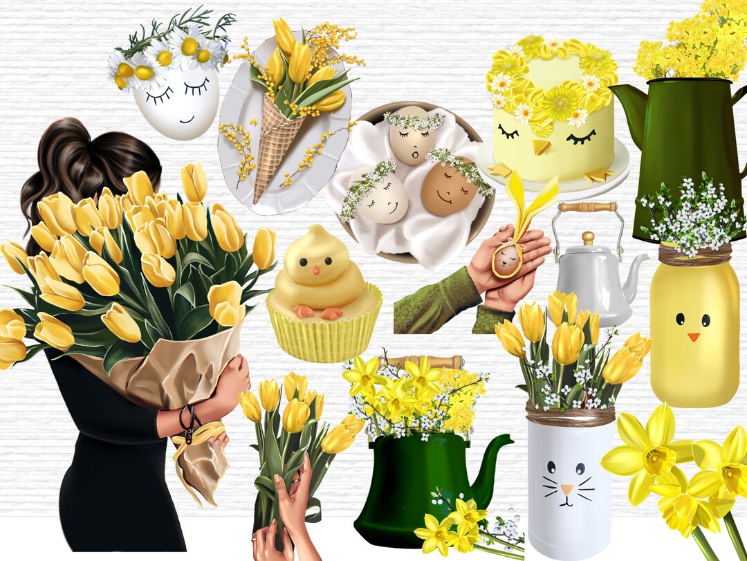 Easter Clipart, Spring Flowers Clipart, Yellow Floral Planner Clip Art ...