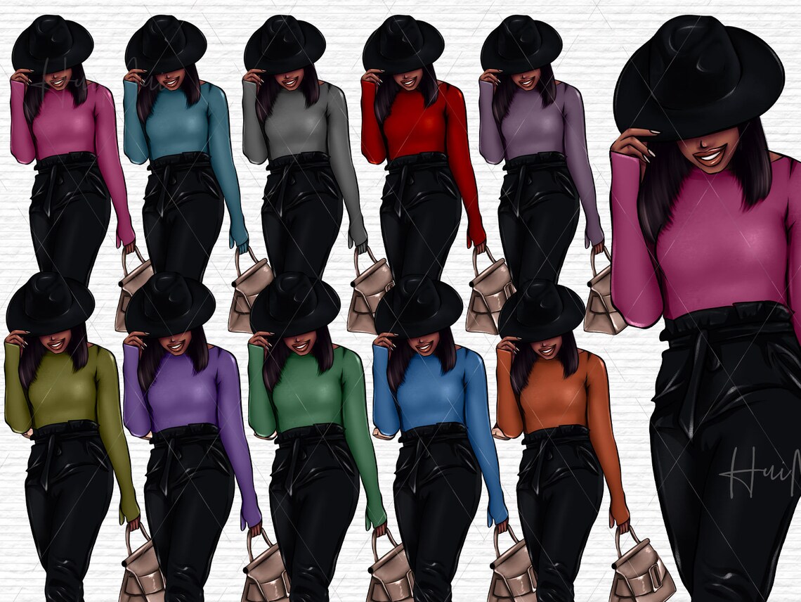 Dark Skin Fashion Illustration Clipart Summer Tshirt Designs - Etsy