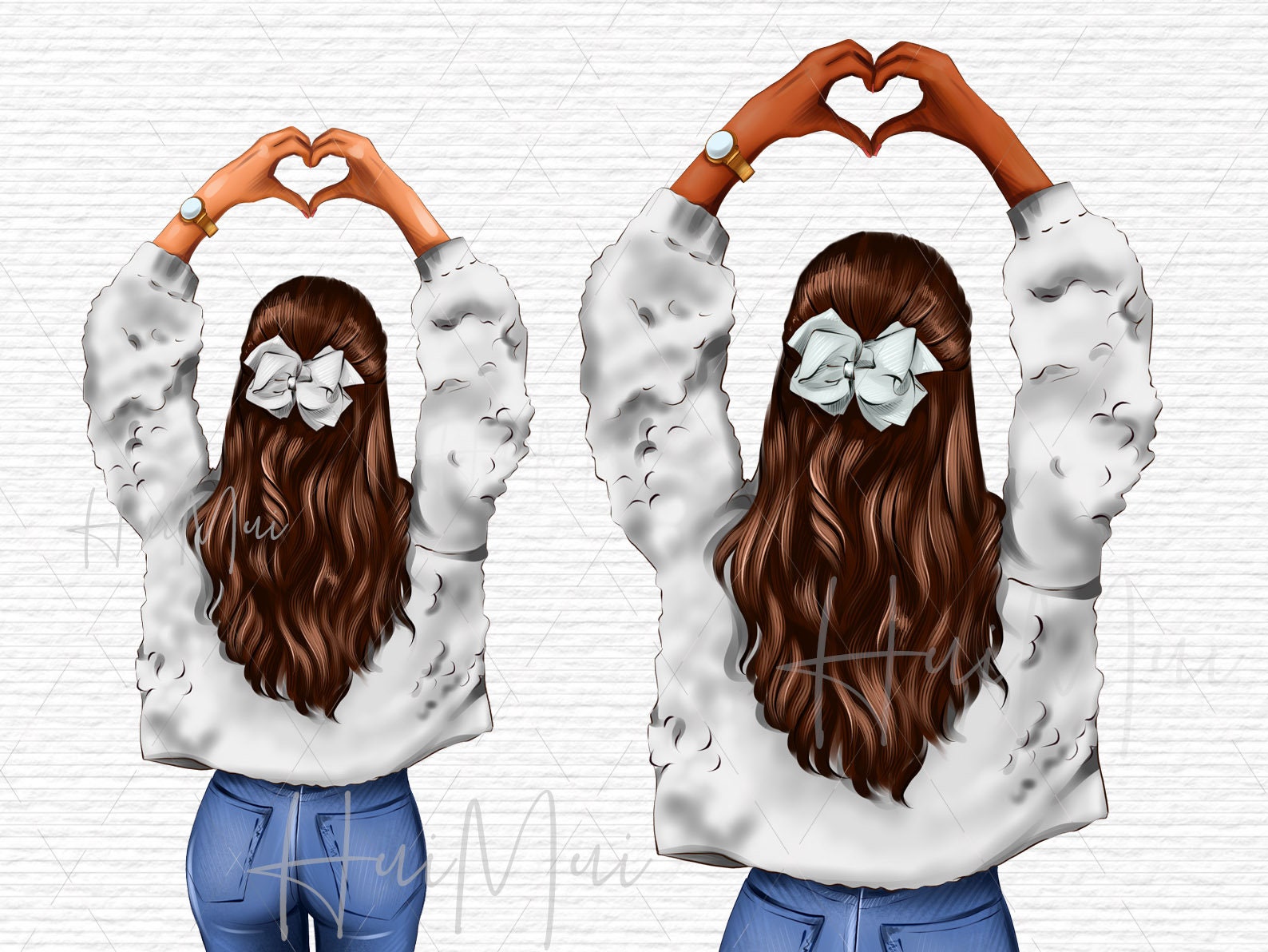 Cute Girl With Pink Blue Purple Ribbon Fashion Illustration - Etsy